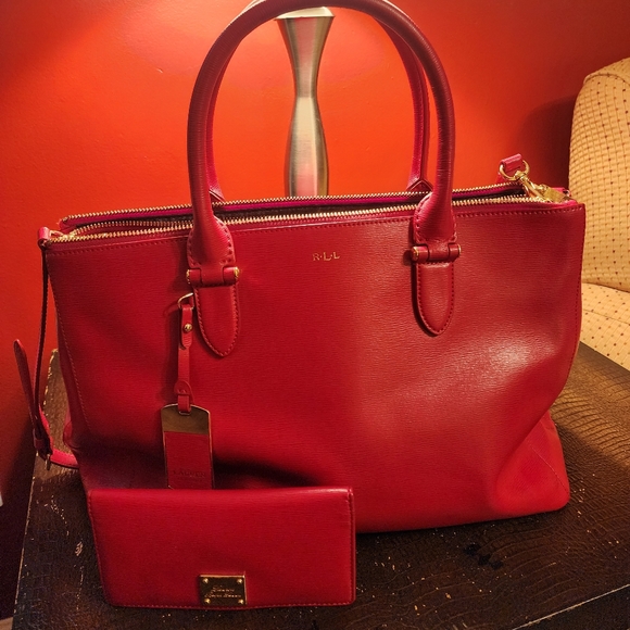 Ralph Lauren | Accessories | Red Leather Ralph Lauren Satchel Wallet ...